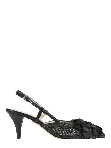 OVYE Leather Slingback Pumps With Floral Appliqu - Black