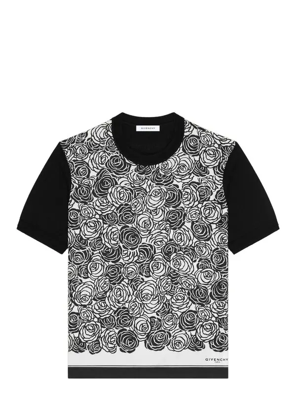 Givenchy T-shirt In Cotton Knit With Flowers Print - Black/ivory