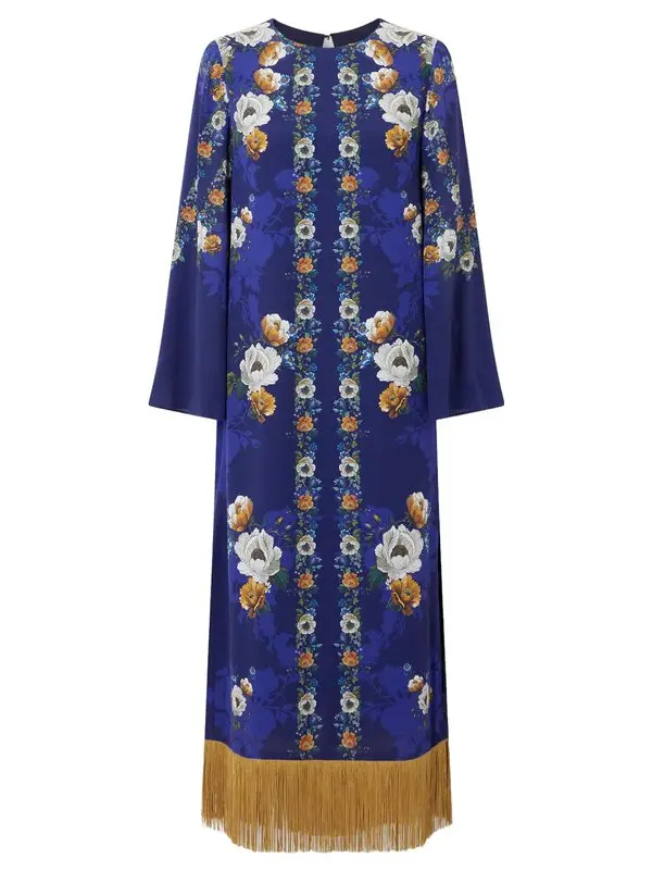 Borgo De Nor Fringed Floral-print Maxi Dress - Blue