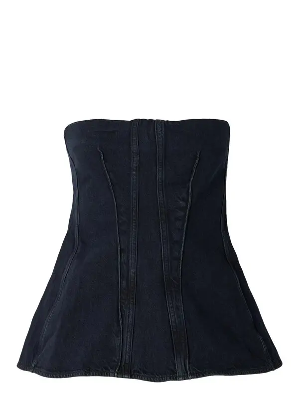 AGOLDE Lara Strapless Paneled Denim Bustier Top - Blue