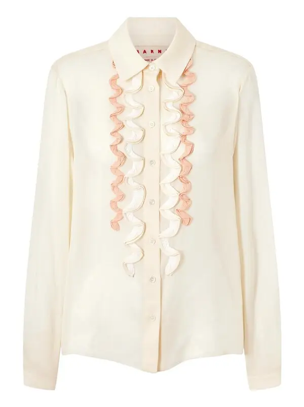 Marni Ruffled Crepe-trimmed Silk Shirt - Neutrals