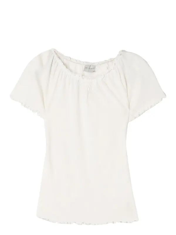 DEIJI STUDIOS Flounce Shirred Cotton And Wool-blend Top - Cream