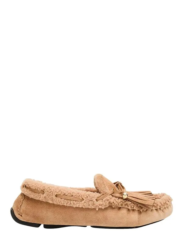 JIMMY CHOO Manon Velvet Suede Loafers With Shearling - Toffee