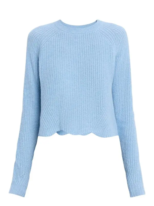 Autumn Cashmere Scalloped Hem Raglan-sleeve Ribbed Sweater - Heather