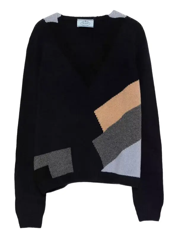 Prada Geometric-pattern V-neck Jumper - Blue