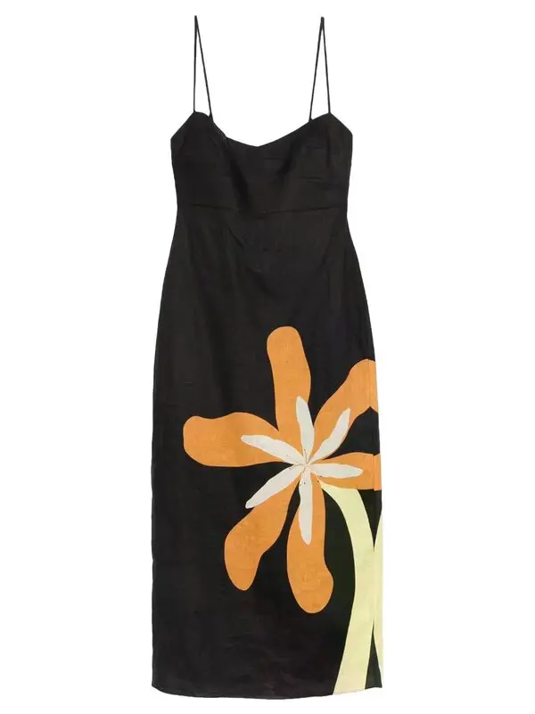 CALA DE LA CRUZ Flower Printed Midi Dress - Black
