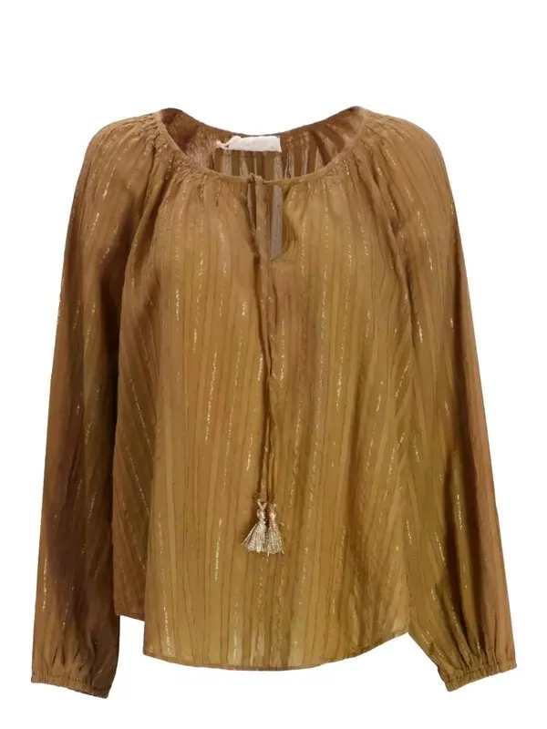 Devotion Metallic Striped Blouse - Brown
