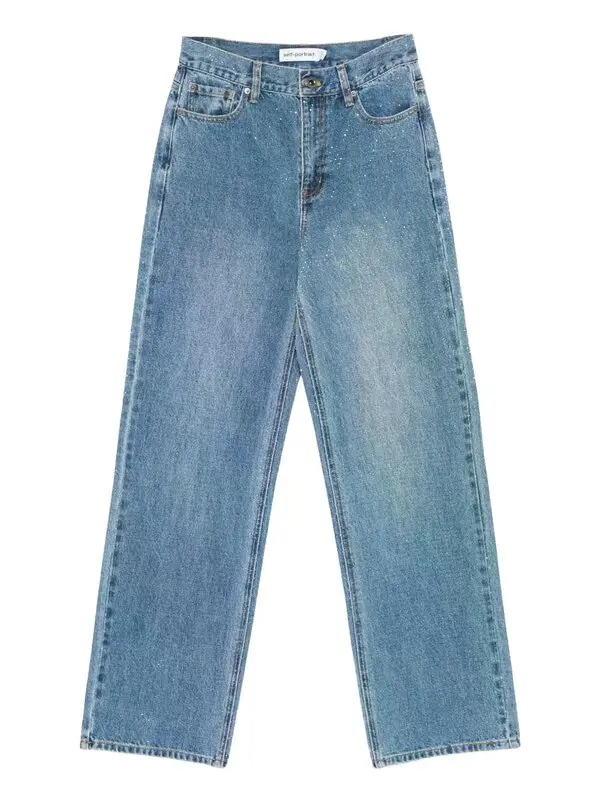 SELF-PORTRAIT Embellished Straight Leg Jeans - Blue