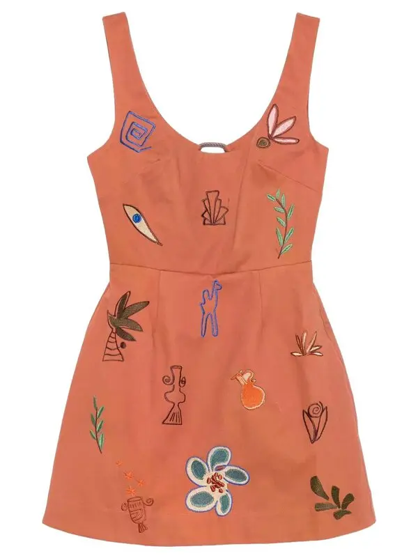 ALEMAIS Embroidered Mini Dress - Orange