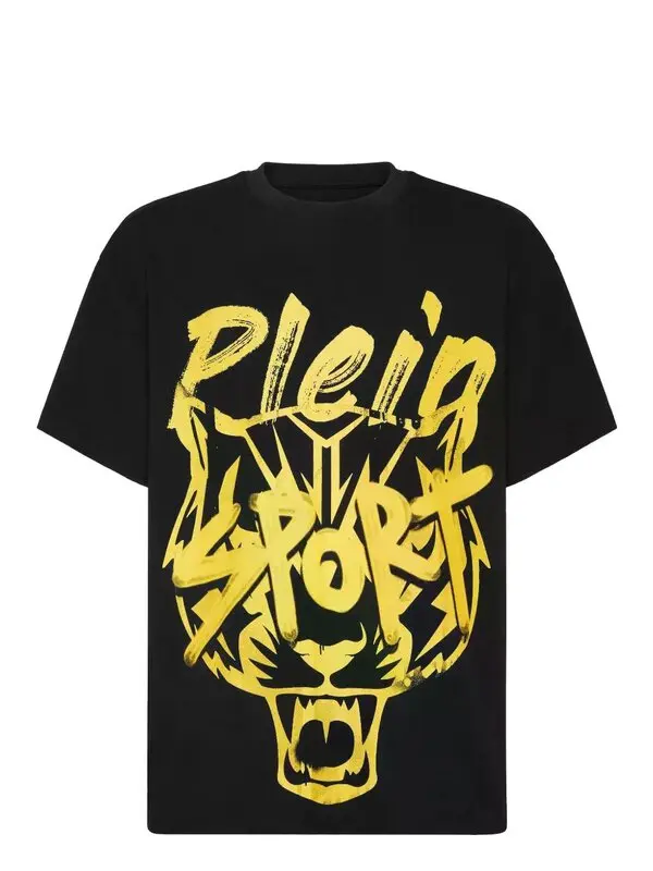 PLEIN SPORT Round Neck Tiger Print T-shirt - Black