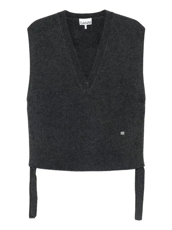 GANNI Sleeveless V-neck Vest - Grey