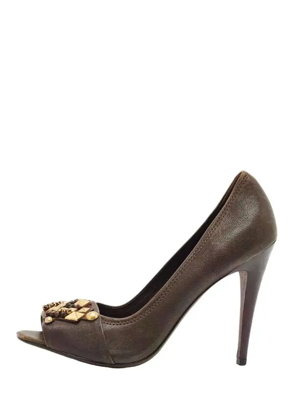 Tory Burch Stud-embellished Open-toe Pumps - Brown