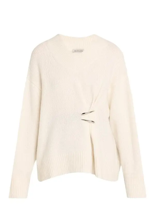 GRACE LING Claw-embellished Cashmere V-neck Sweater - Ivory