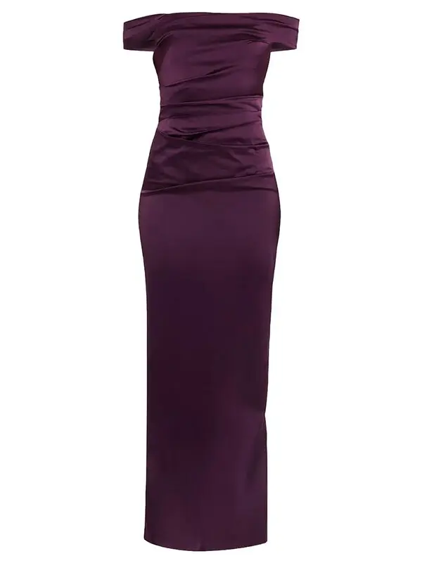 Rickie Freeman For Teri Jon Off-shoulder Satin Column Gown - Plum