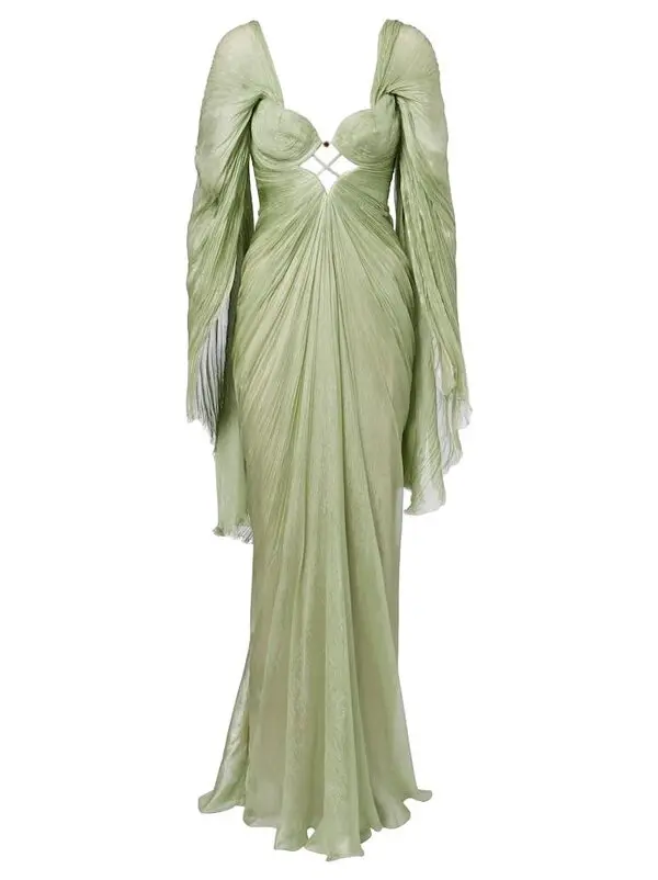 MARIA LUCIA HOHAN Cassandra Caped Silk Muslin Gown - Green