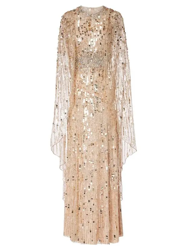 Jenny Packham Honey Dew Caped Embellished Gown - Pink