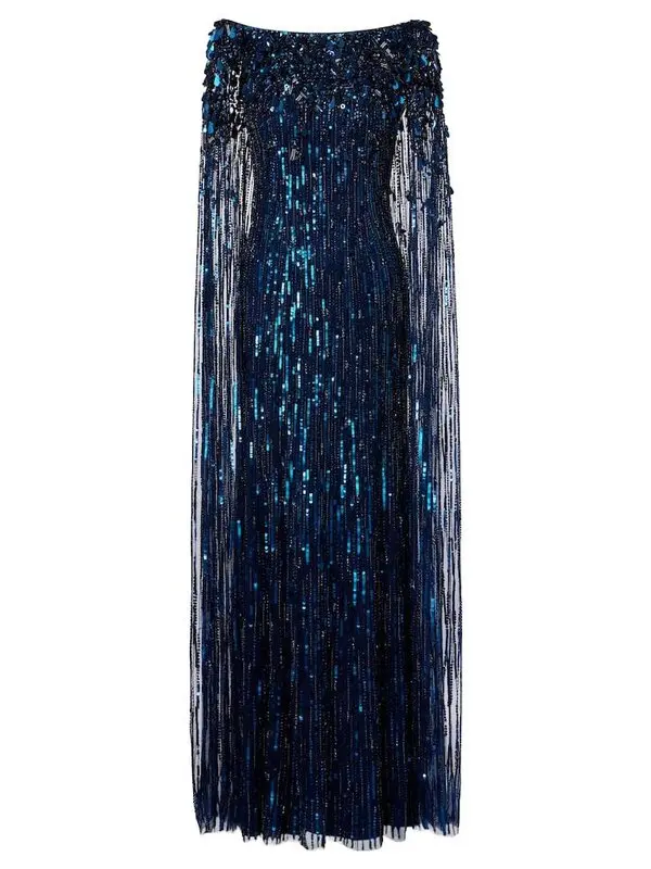 Jenny Packham Luella Fringed Sequined Gown - Blue