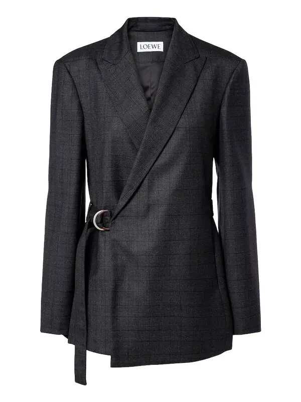 Loewe Prince Of Wales Check Wool Wrap Blazer - Grey