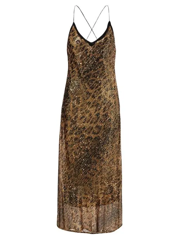 Roberto Cavalli Leopard-print Sequined Slip Dress - Brown