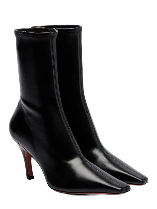 Amina Muaddi Jamie 80 Leather Ankle Boots - Black