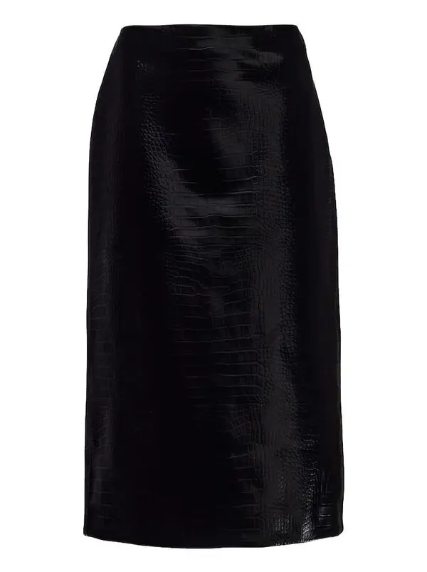 Gucci Croc-effect Leather Pencil Skirt - Black