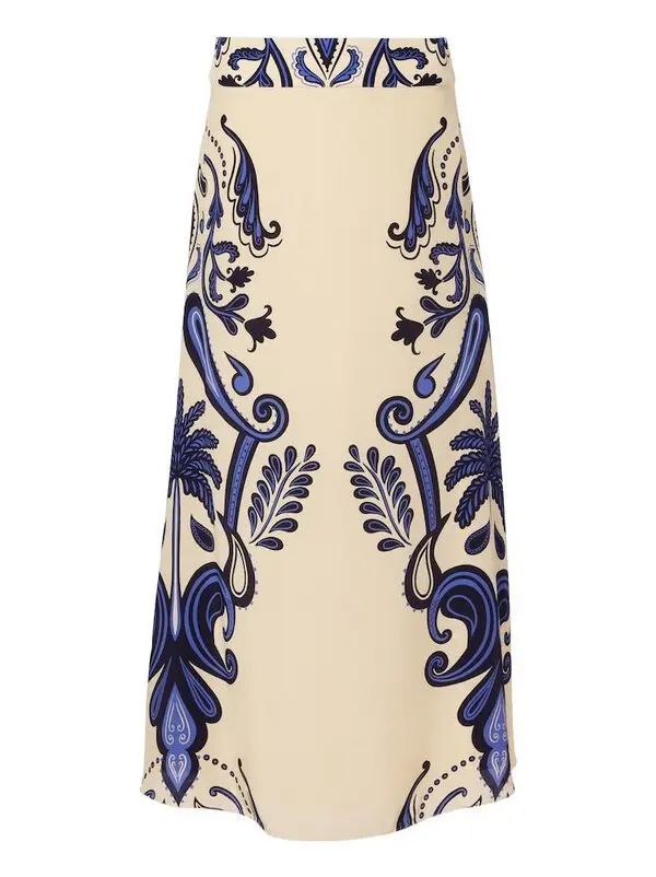 Johanna Ortiz Paisley Silk Maxi Skirt - White