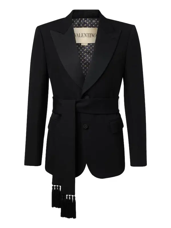 Valentino Garavani Belted Virgin Wool Suit Jacket - Black