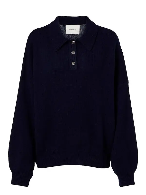 LISA YANG Etta Cashmere Polo Sweater - Blue