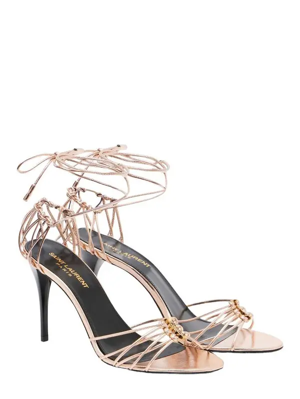Saint Laurent Babylone 90 Metallic Leather Sandals - Pink
