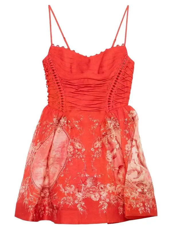 Zimmermann Rebellion Lace-up Floral Mini Dress - Red