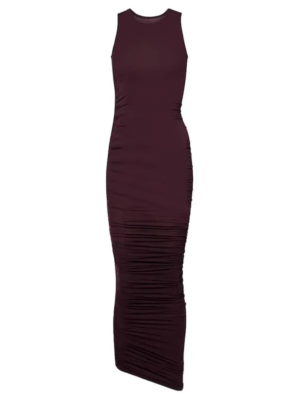 Wolford Ruched Sheer Midi Dress - Purple