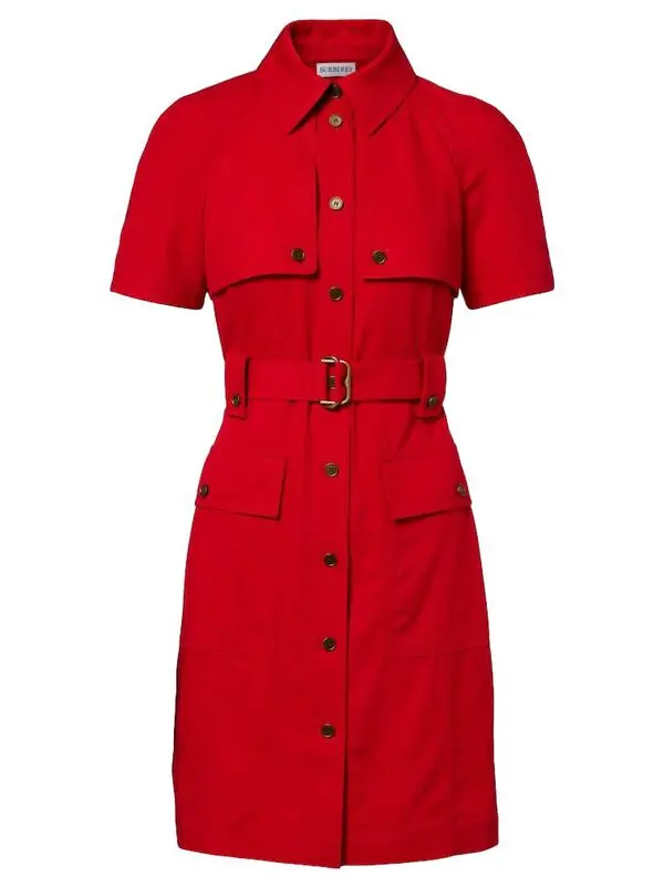 Burberry Belted Wool Shirt Dress - Red