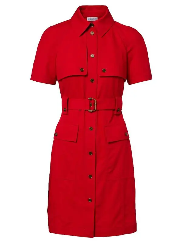 Burberry Belted Wool Shirt Dress - Red
