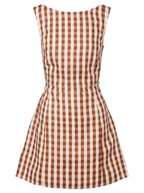 Faithfull The Brand Sofia Gingham Linen Mini Dress - Brown