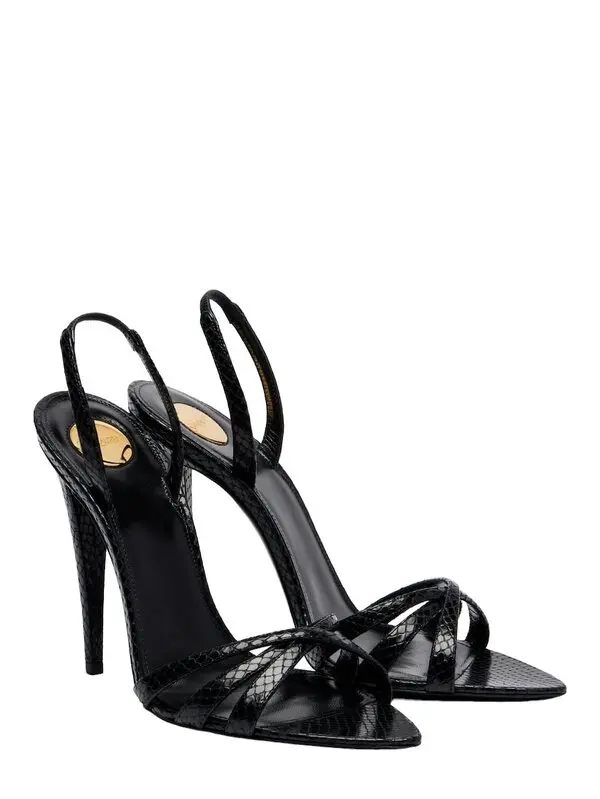 Saint Laurent Kate 110 Croc-effect Slingback Sandals - Black