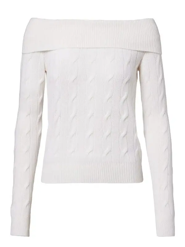 Ralph Lauren Cable-knit Off-shoulder Cashmere Sweater - White