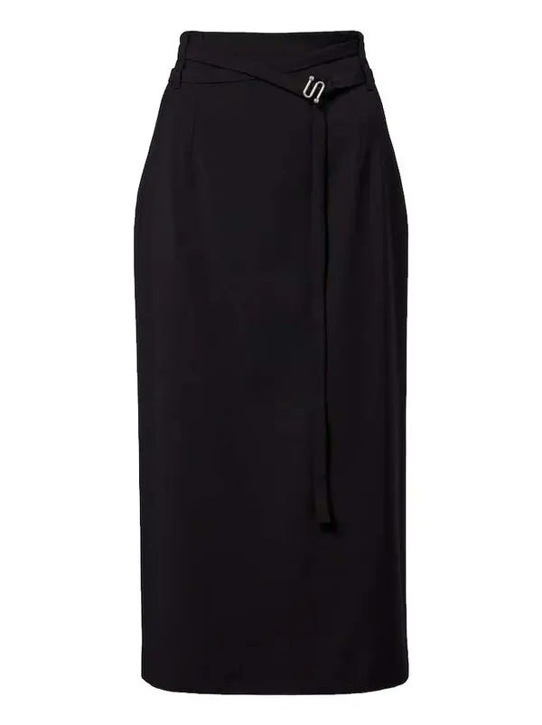 Sportmax High-rise Virgin Wool Midi Skirt With Belt - Black