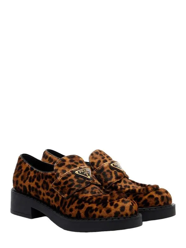 Prada Chocolate Leopard-print Calf Hair Loafers - Brown