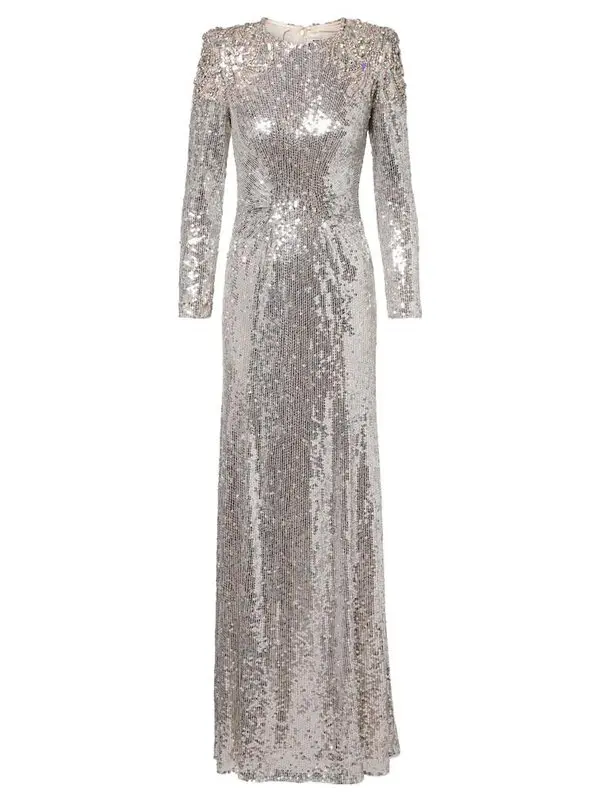 Jenny Packham Dulcet Sequined Gown - Silver