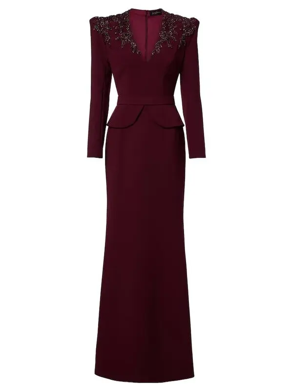 Jenny Packham Beaded Crêpe Gown - Burgundy