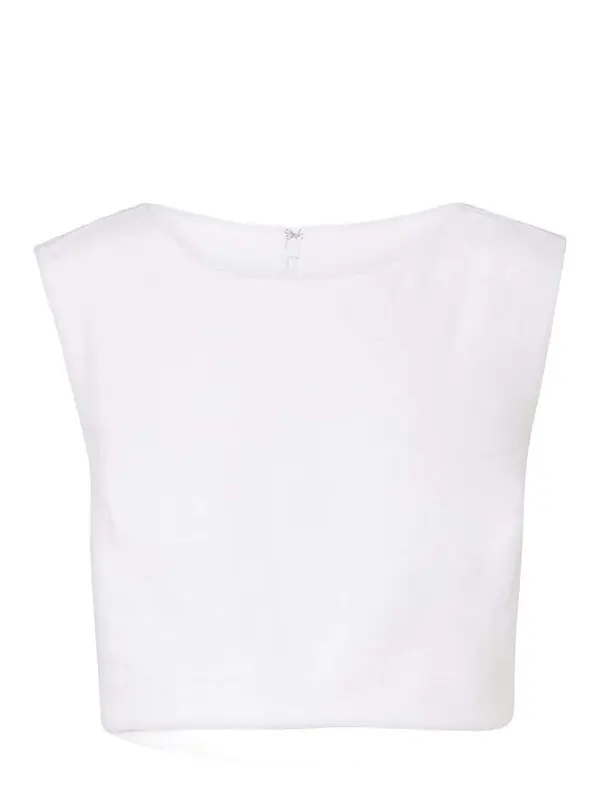 Posse Martina Cropped Linen Top - White
