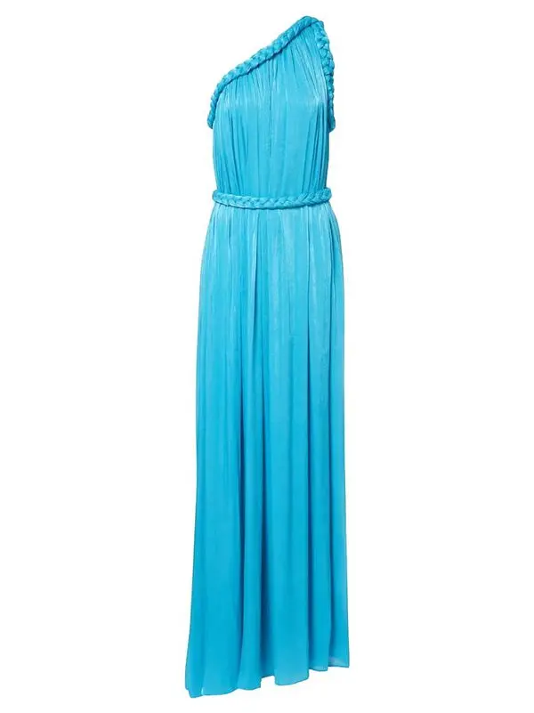 Costarellos Isilda Lamé Georgette One-shoulder Gown - Blue