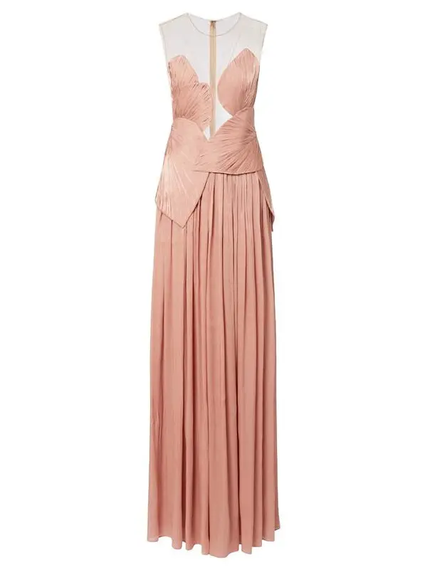 Costarellos Serenne Lamé Georgette Gown - Pink