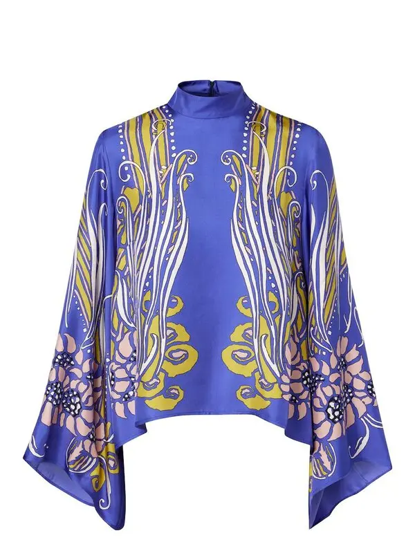 La DoubleJ Printed Silk Satin Blouse - Blue
