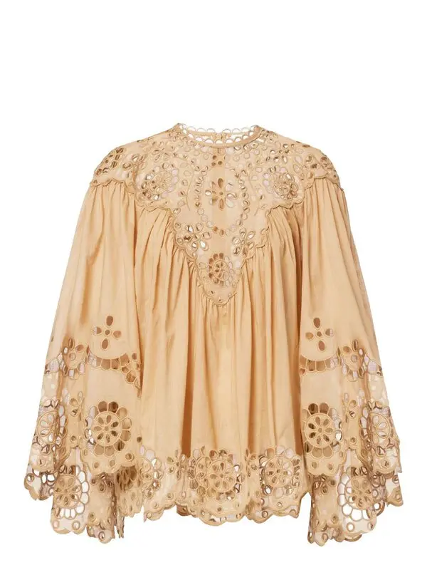 Zimmermann Awaken Broderie Anglaise Cotton Blouse - Beige
