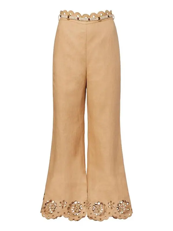 Zimmermann Awaken Linen Cropped Flared Pants - Beige