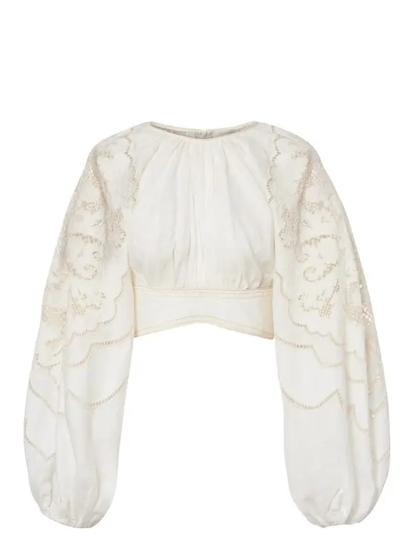 Zimmermann Daylight Embroidered Linen Crop Top - White