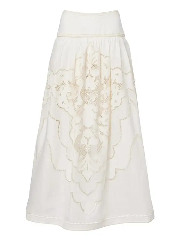 Zimmermann Daylight Embroidered Linen Maxi Skirt - White