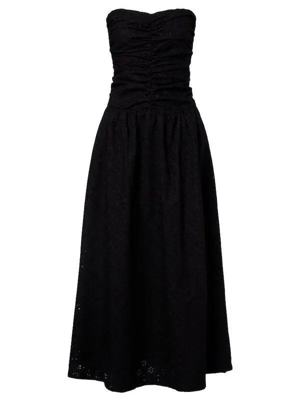 Faithfull The Brand Lia Broderie Anglaise Ruched Maxi Dress - Black