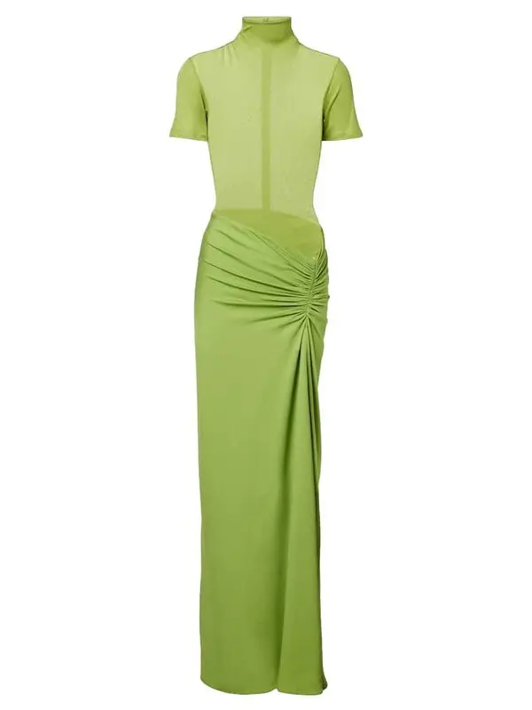 Christopher Esber Fusion Gathered Ribbed-knit Gown - Green